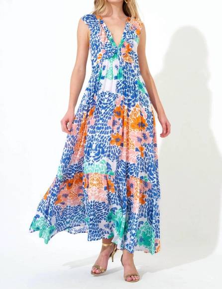 Oliphant | Dresses | New Oliphant Ruffle Vneck Maxi Dress In Blue ...